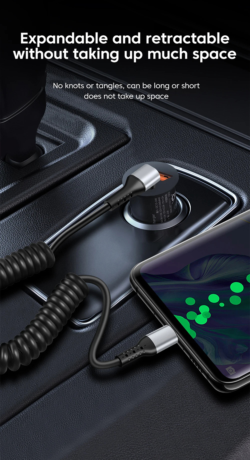 การแทรกตาบอด 90°Stereoscopic Elbow Super Fast สายชาร ์ จ 66W Coiled Spring Retractable Cable USB ...