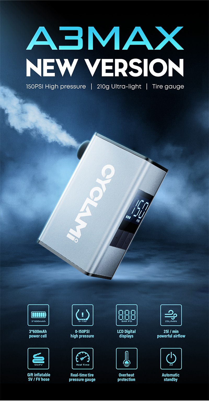 Cyclami A3 MAX มินิปั๊มลมไฟฟ้า 150 PSI แบบพกพาจักรยานไร้สาย FV AV Inflator Presta Schrader วาล์ว ...