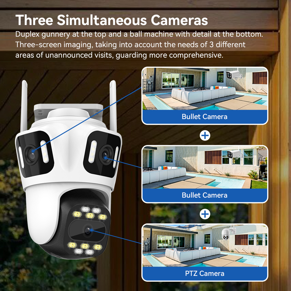 Hamrol 12MP Three Lens Three Screen PTZ WIFI Camera Home Wireless 9MP ...