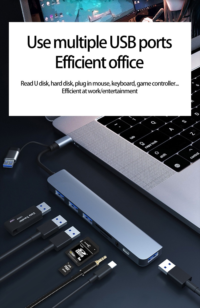 8 In 2 USB/Type-C HUB Splitter พร้อมเครื่องอ่านการ์ด USB C Docking ...