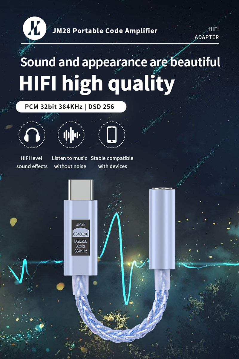 Jcally JM28 Cirrus Logic CS43198 ชิปแบบพกพา DAC Decoder Type-C ถึง 3.5 หูฟังอะแดปเตอร ์ DSD256 ...