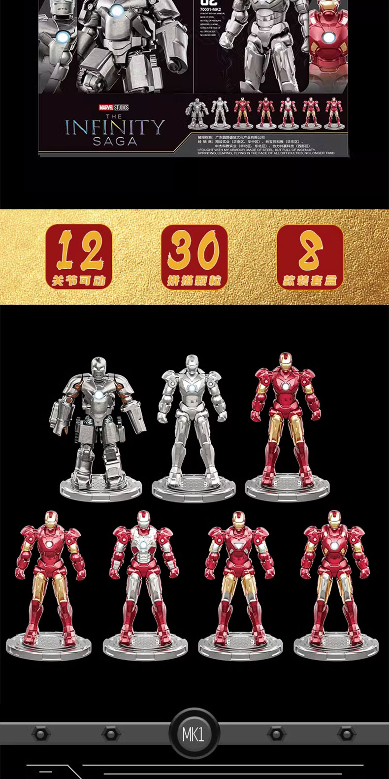 ของแท้ Marvel The Infinity Saga Iron Man MK1-7 ของเล ่ น Transformation ...