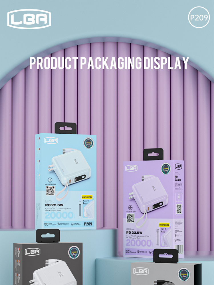 LUOBR P209 Power Bank 20000mAh ย้ายแหล่งจ่ายไฟ PD22.5W ติดผนังสมบัติการ ...