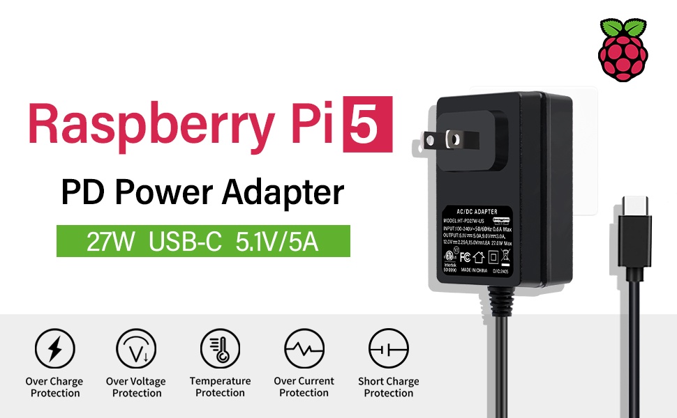 52pi Raspberry Pi 5 แหล่งจ่ายไฟ, 5V 5A USB Type-c แหล่งจ่ายไฟสําหรับ ...