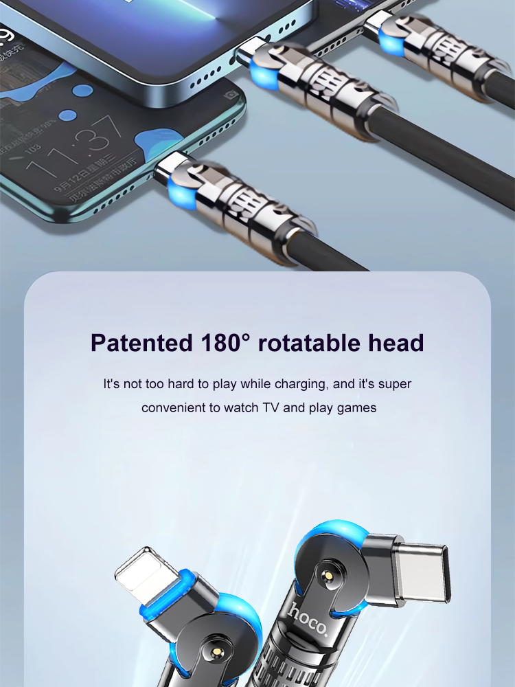 hoco. U118 สีดำ/เหลืองสายชาร์จแบบหมุนได้ รองรับการชาร์จอย่างรวดเร็ว ...
