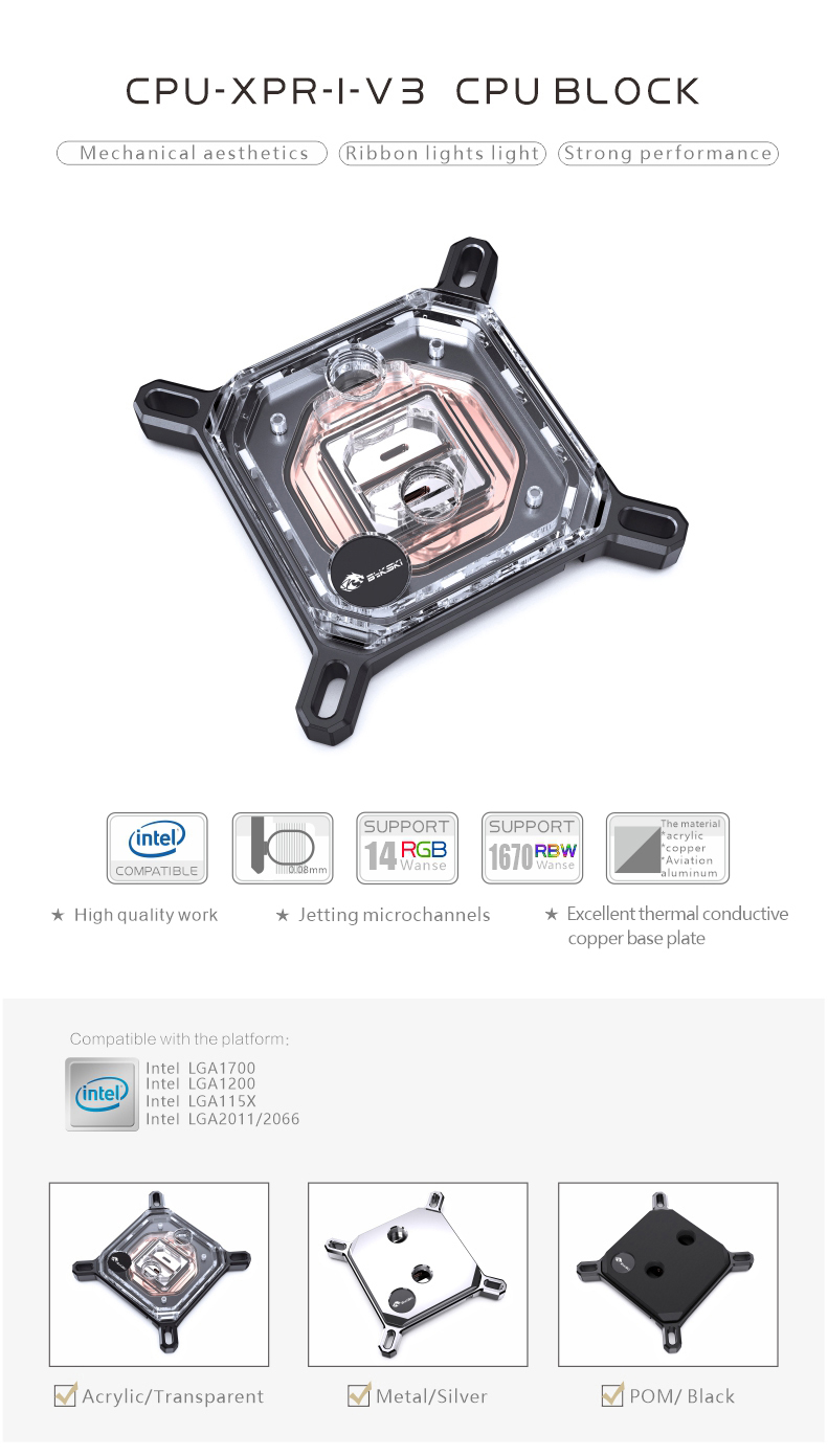 Bykski CPU Block ใช้สําหรับ INTEL LGA115X 1200 1700 2011/AMD Ryzen 3/5/7 X470 X570 Water Cooler ...