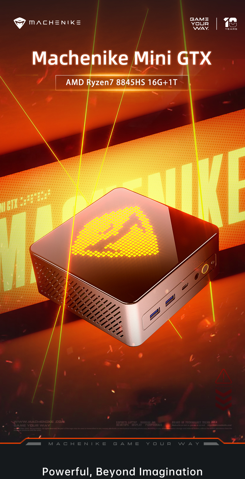 Machenike Mini PC GTX AMD Ryzen7 8845HS 16G DDR5 RAM 1T SSD PCIE4.0 ...