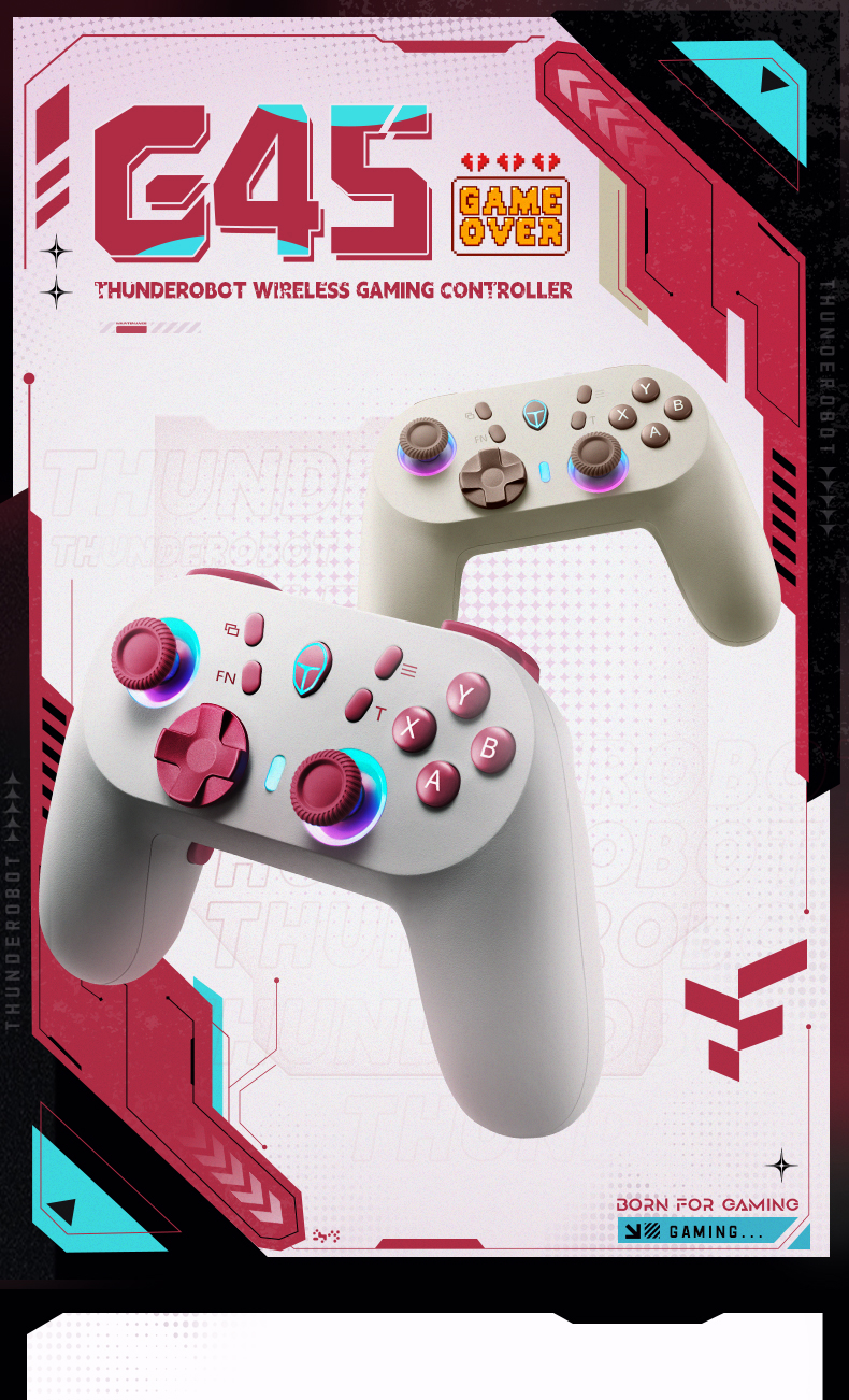 Thunderobot G45 Xbox-like Gaming Controller, Tri-โหมดแบบมีสาย 2.4G, Hall จอยสติ๊ก Hall Trigger ...