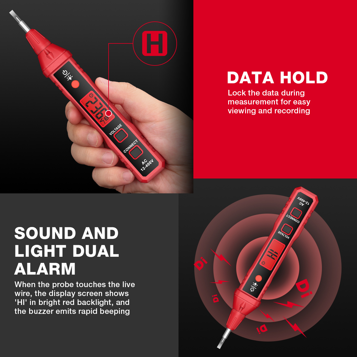 Habotest HT91A เครื่องตรวจจับแรงดันไฟฟ้า AC NCV 12 ~ 400V ประเภทปากกา ...