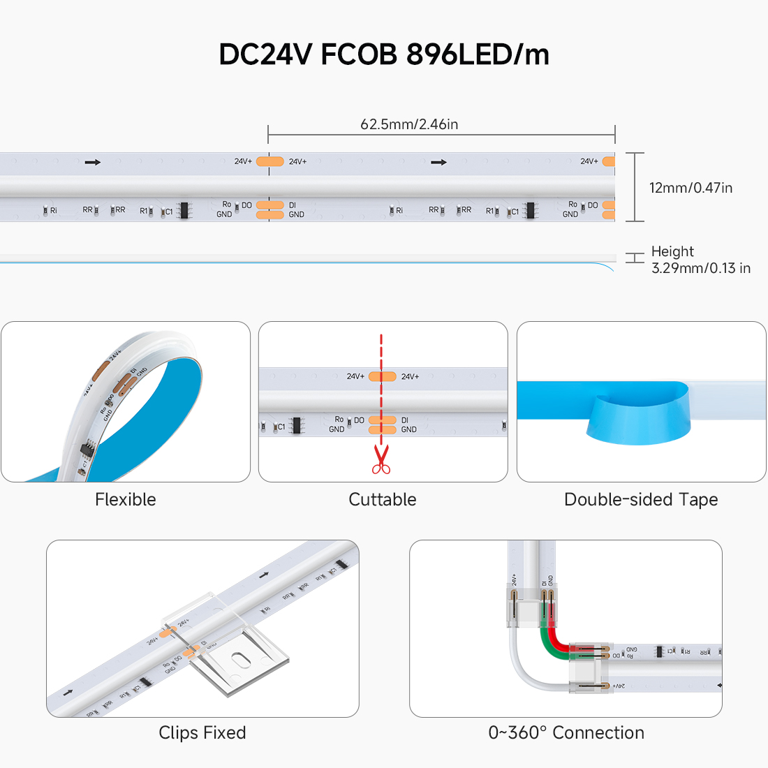 BTF-LIGHTING FCOB COB RGBW IC แถบไฟ LED 896LEDs/m ใช้ WS2814 IC RA90 IP30 DC24V | Shopee Thailand