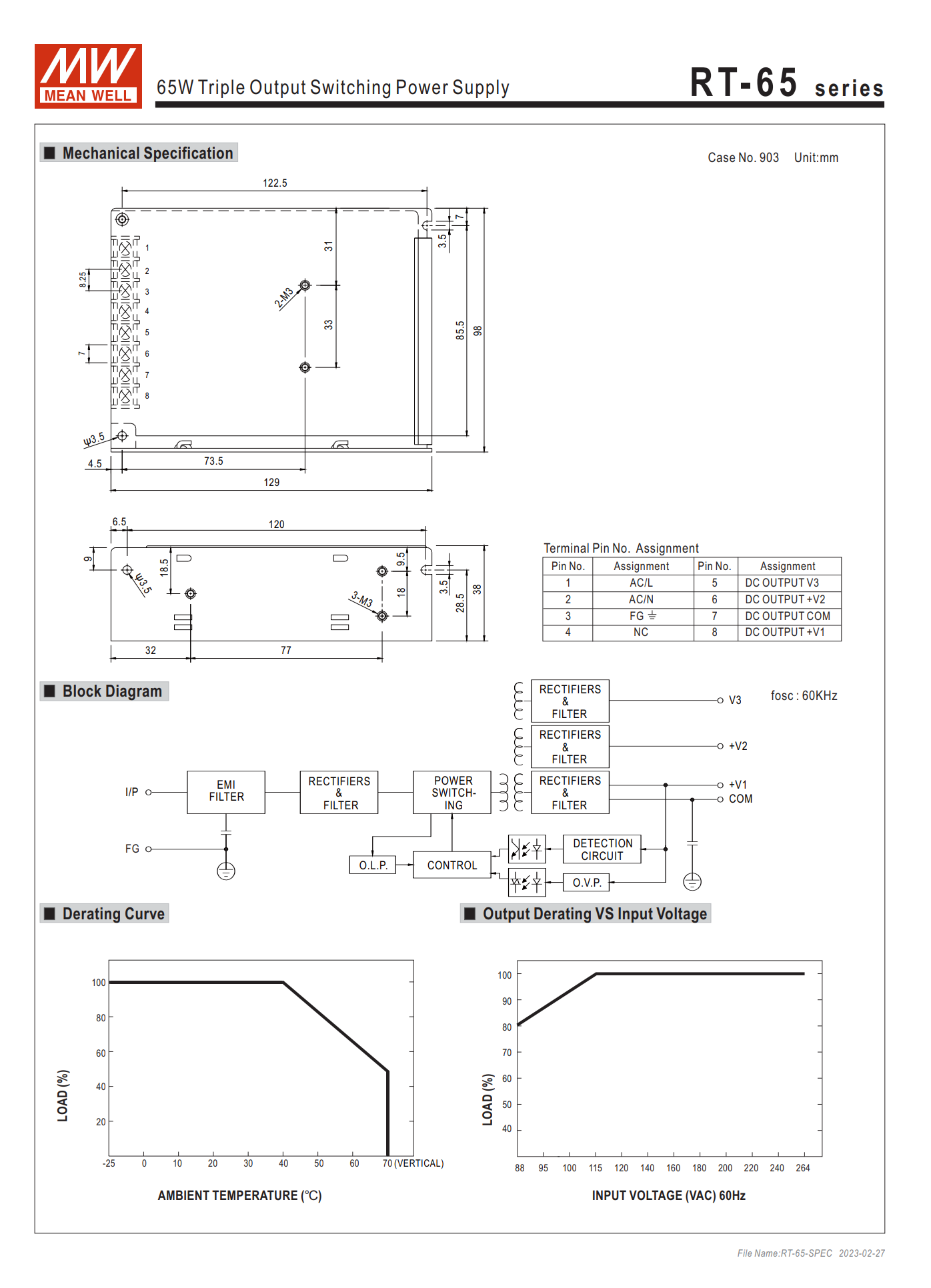 MEAN WELL RT-65D 5V 12V 24V RT-65A RT-65B RT-65C สวิตช์พาวเวอร์ซัพพลาย ...
