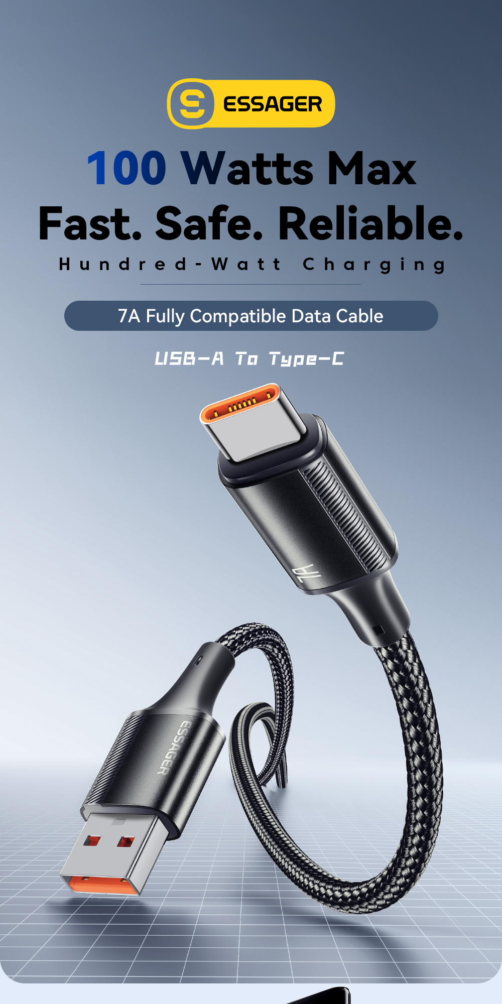 Essager Usb To Type C Cable อัพเกรด 7A สายไฟข ้ อมูลกระแสไฟสูงสําหรับ ...