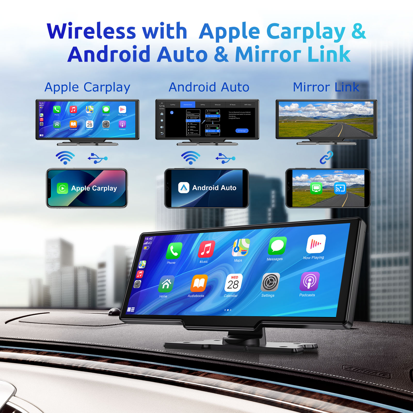 ESSGOO CarPlay Android Auto 7 นิ้วIPS Touch Screen เครื่องเล่นแบบพกพา ...