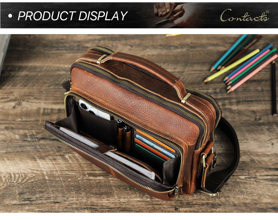 CONTACTS กระเป ๋ าสะพายข ้ างหนังแท ้ คลาสสิกสําหรับผู ้ ชาย | Shopee ...