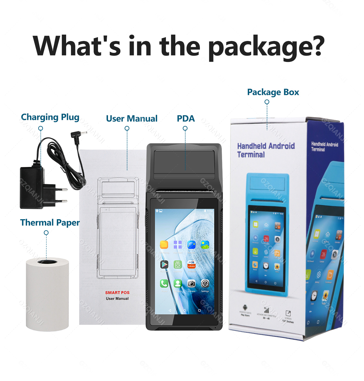 PDA POS เครื่องพกพา Terminal Android 12 ในตัว 58mm Bluetooth เครื่อง ...