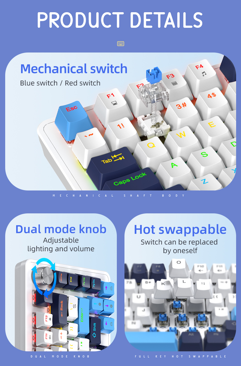 K82 Multifunctional Knob Wired Mechanical Keyboard,82 คีย์,แบบถอด ...