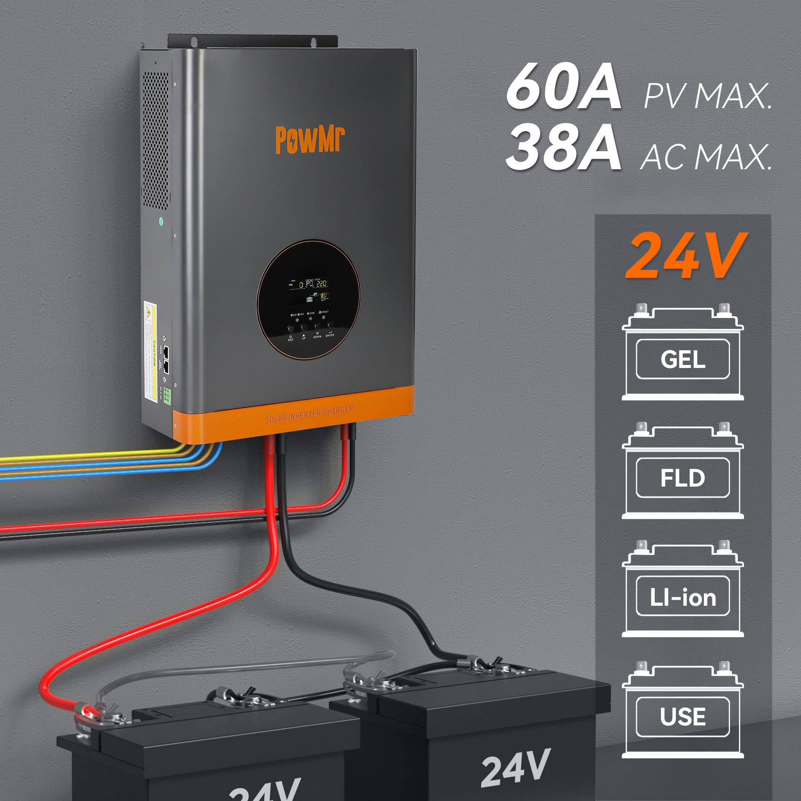 ความถี่ต่ําPowMr 3kw Hybrid Solar Inverter Off Grid 230Vac PV แรงดัน ...