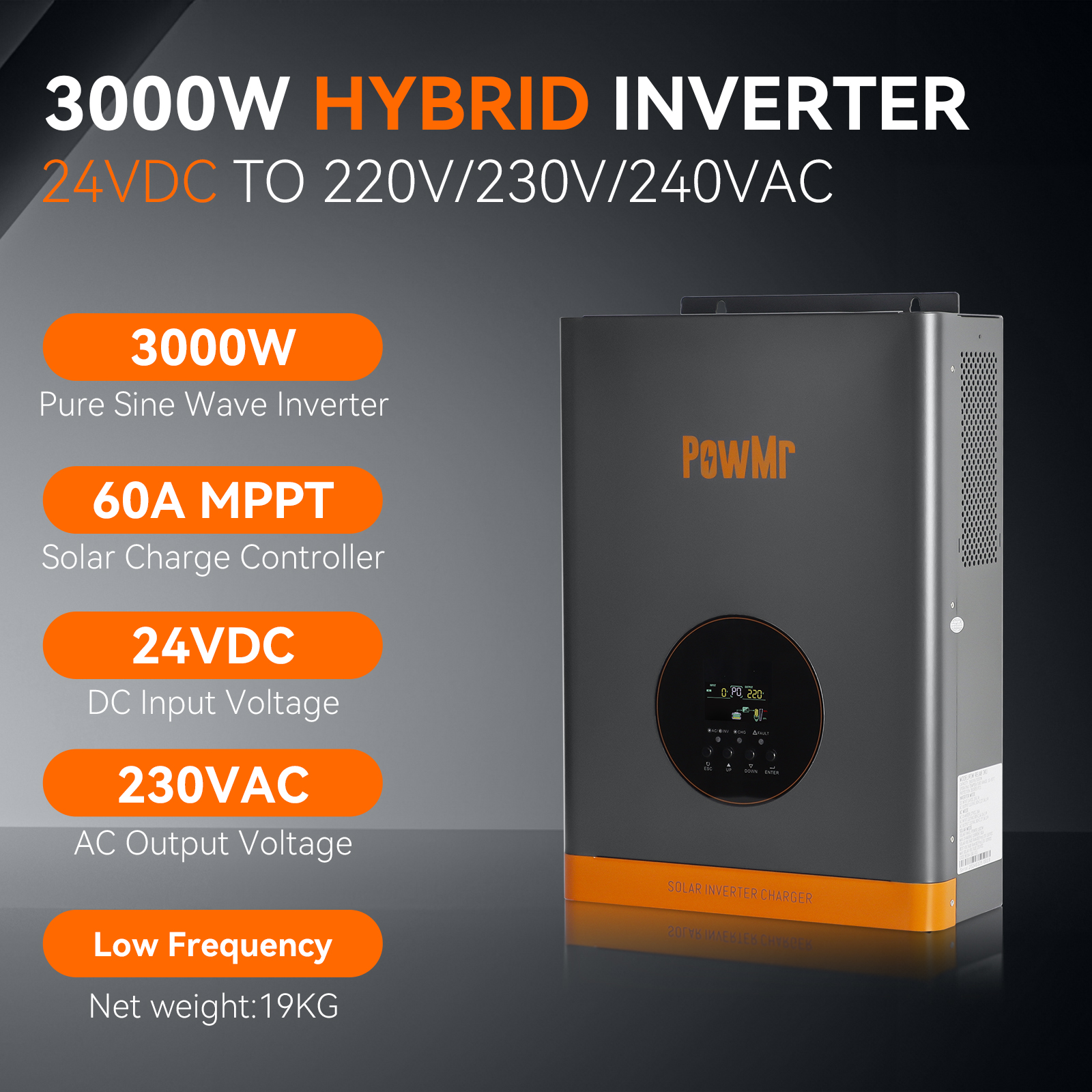 ความถี่ต่ําPowMr 3kw Hybrid Solar Inverter Off Grid 230Vac PV แรงดัน ...