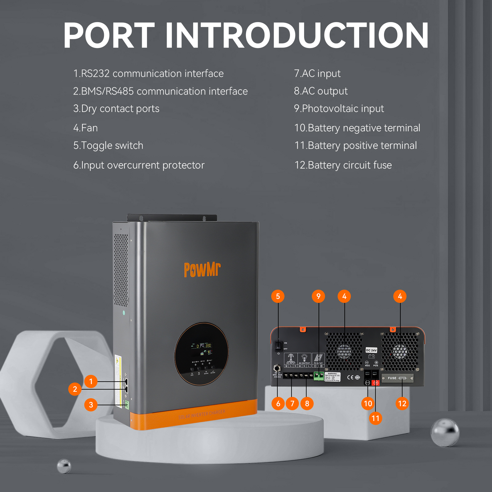 ความถี่ต่ําPowMr 3kw Hybrid Solar Inverter Off Grid 230Vac PV แรงดัน ...