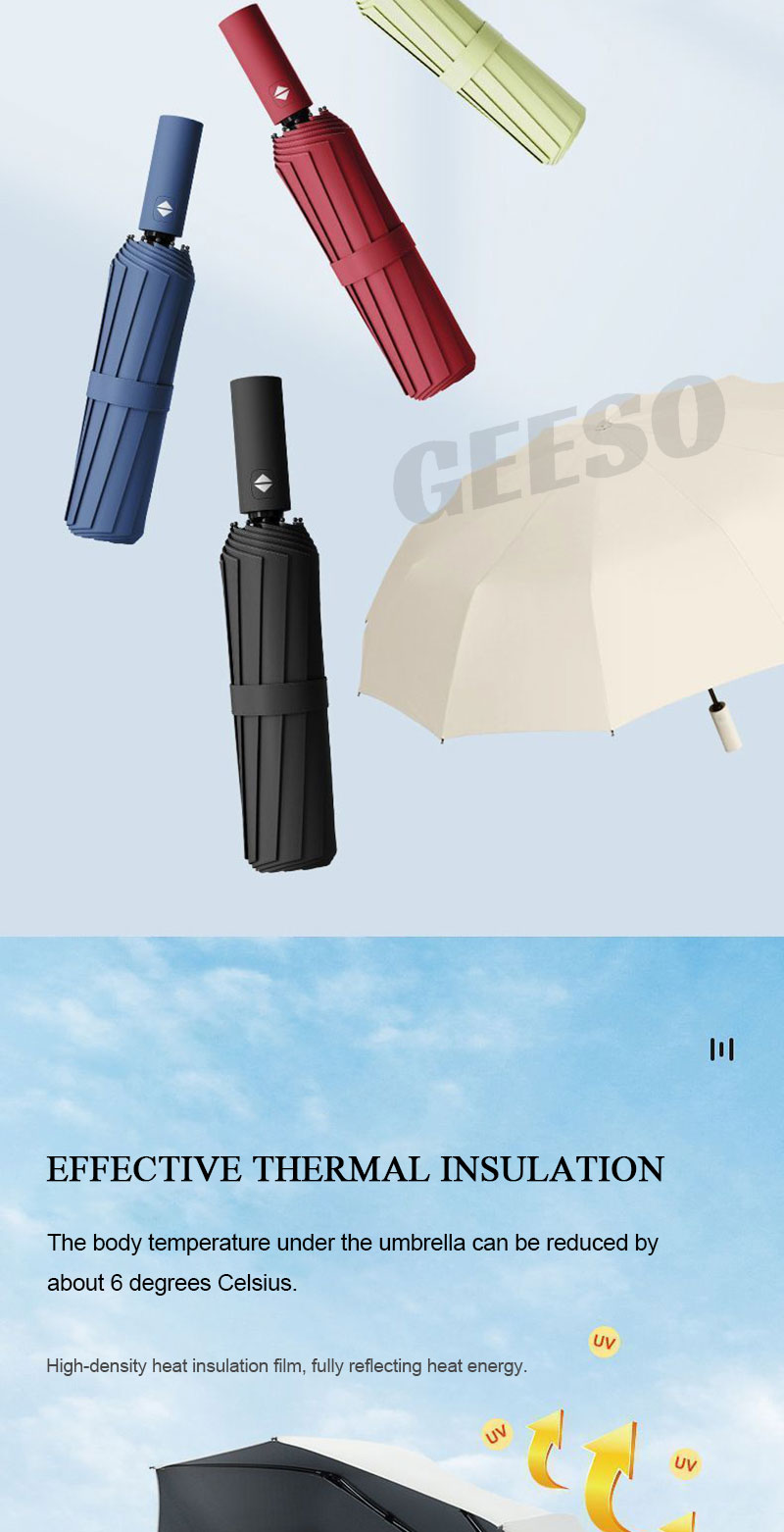 GEESO เลือกได้ 7 สี Automatic ร่ม 24 Ribs UPF50+ 23นิ้ว ร่มพับลม เส้นผ่าศูนย์กลาง 105ซม | Shopee ...