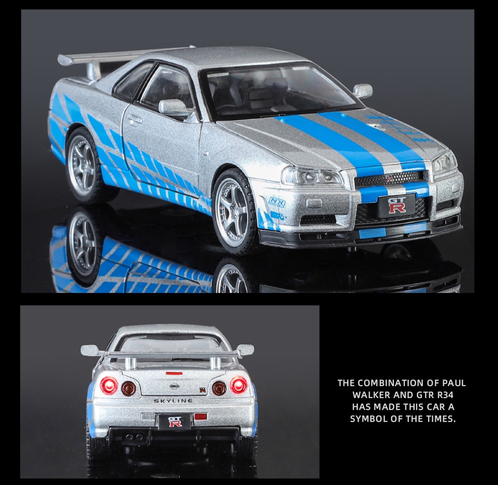 1:32 Scale Nissan GTR R34 Skylineรถรุ่นLight & Sound EffectรถDiecastของ ...