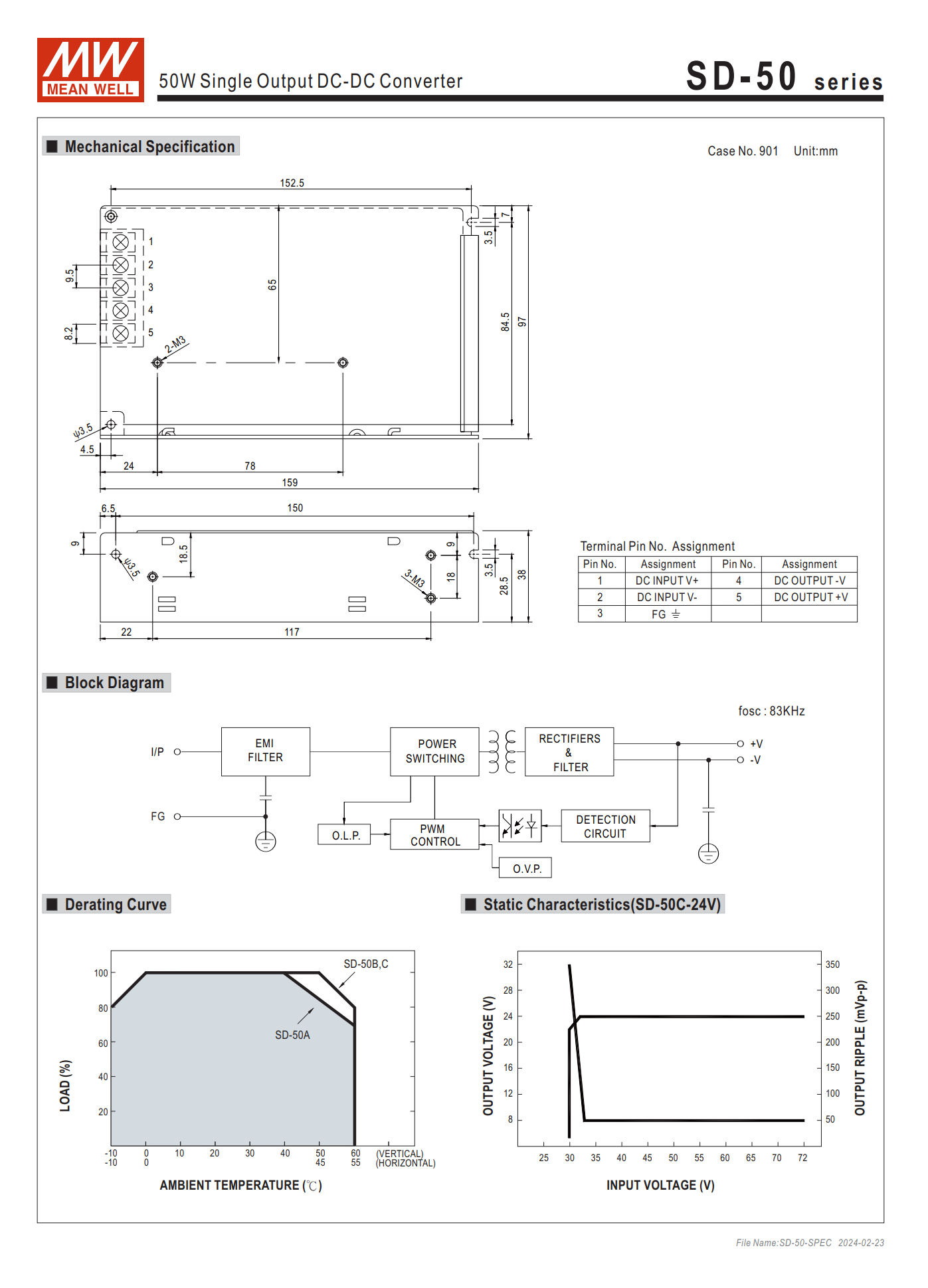 MEAN WELL สวิตช์พาวเวอร์ซัพพลาย SD-50B-12 SD-50B-24 SD-50C-12 SD-50C-24 ...