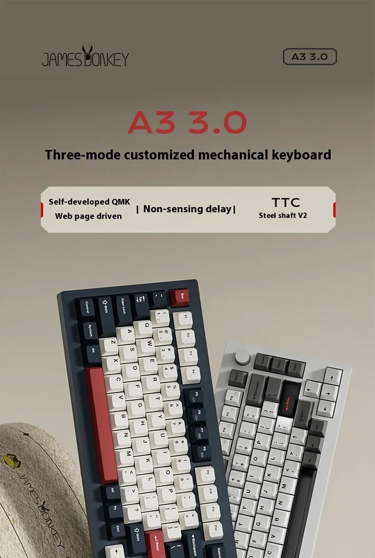 James Donkey A3 3.0 คีย์บอร์ดไร้สายปะเก็นPro โครงสร้างปลั๊กร้อนที่กําหนดเองการเชื่อมต่อสามโหมด ...