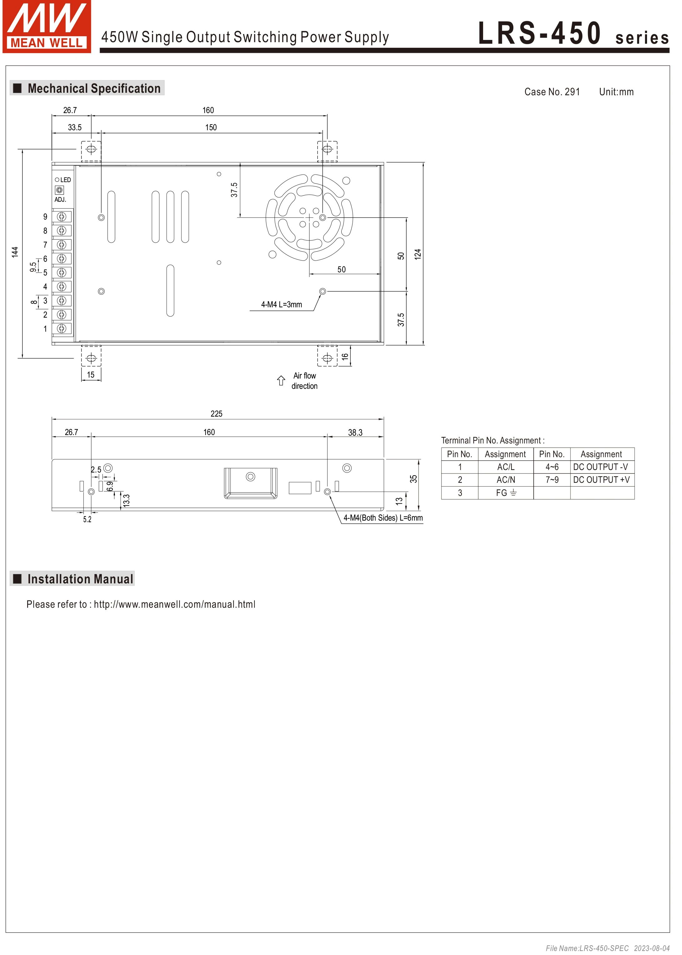 Mean WELL LRS-200 LRS-350 LRS-450 LRS-600 220V AC เป็นพาวเวอร์ซัพพลาย DC 3.3V 4.2V 5v 12v 15V ...