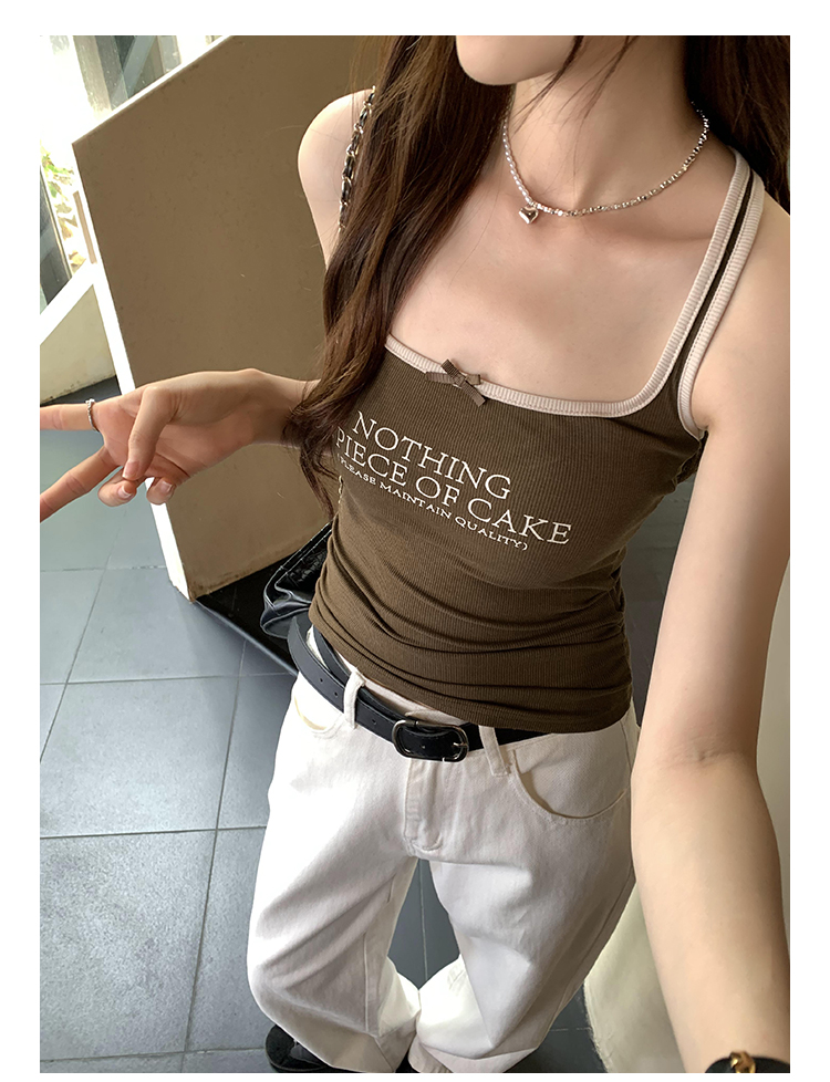 75661 เสื้อสายเดี่ยวผูกโบว์พิมพ์ลายตัวอักษรคอเหลี่ยม | Shopee Thailand