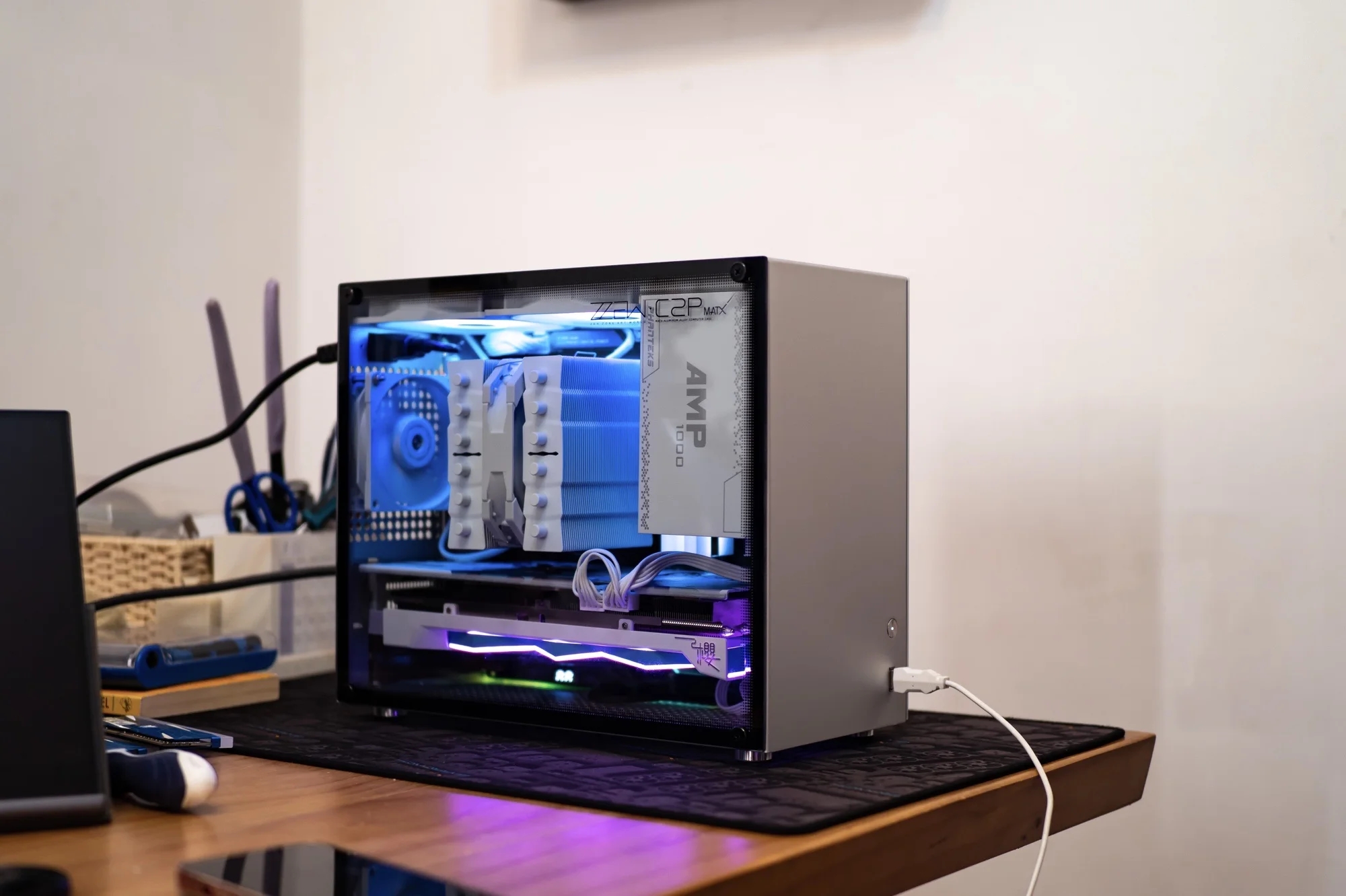 Zzaw C2P/C2 อลูมิเนียมทั้งหมด MATX กรณีด้านข้างกระจกนิรภัย ATX แหล่งจ่ายไฟ Mini Gaming ...