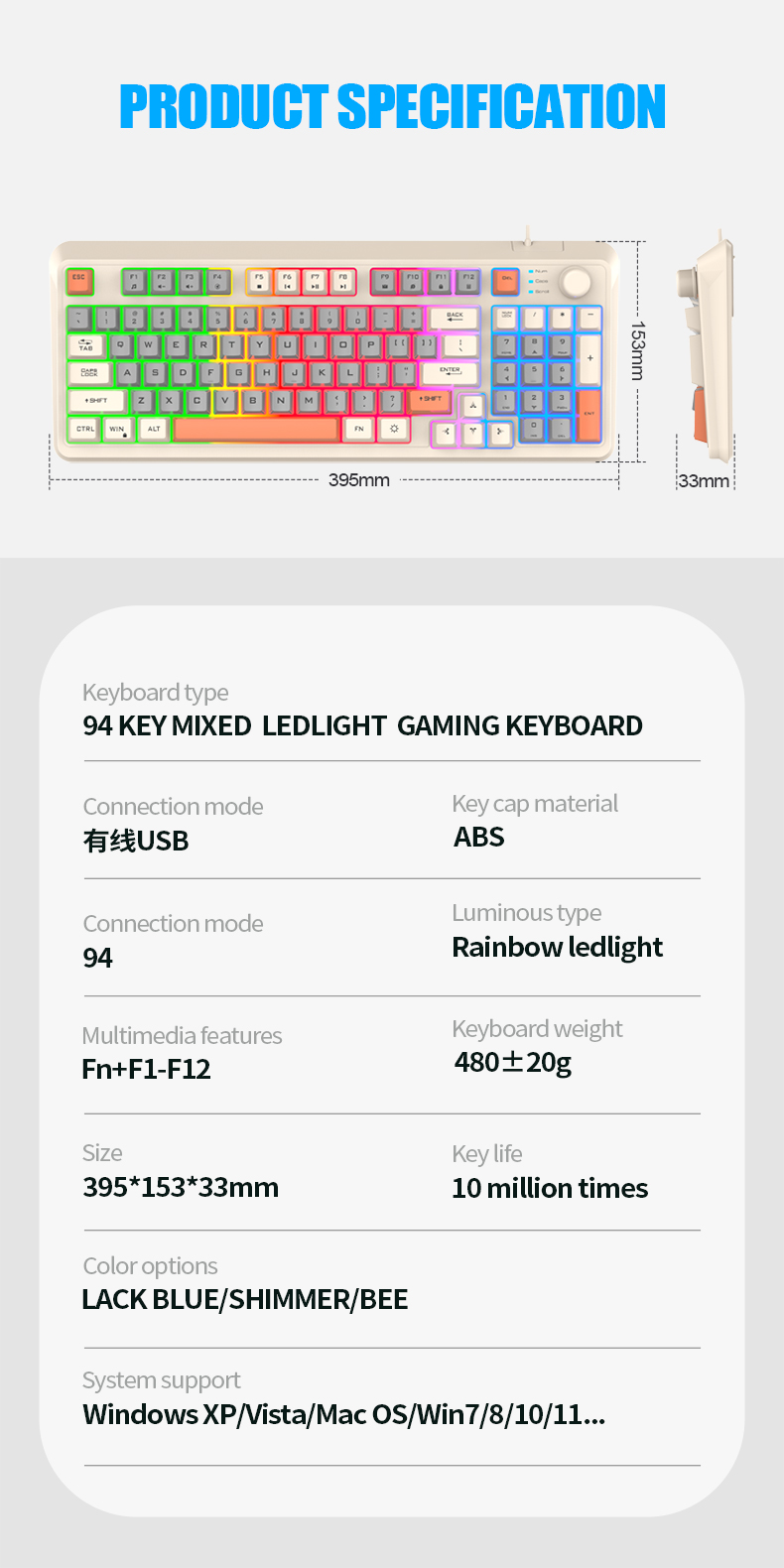 Backlit Gaming Mechanical Keyboard Gamer RGB Mechanic Kit USB แบบมีสาย ...