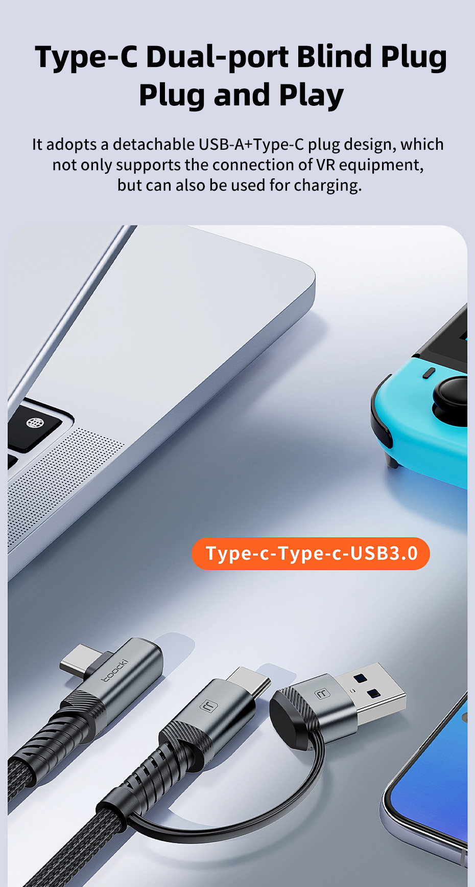 Toocki 2-In-1 USBC VR Link สําหรับ Quest 3 ชุดหูฟัง VR USB3.2 Gen1 ...