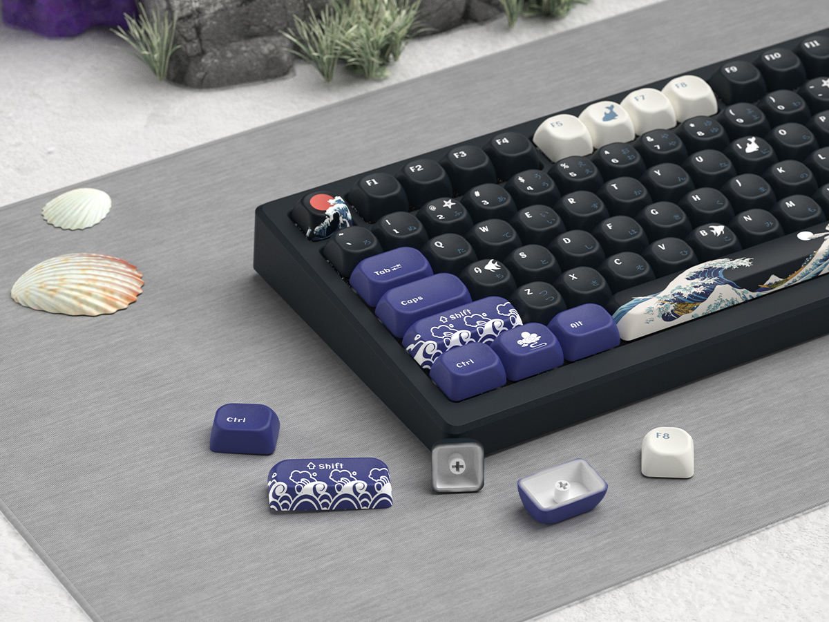 Voier 134 คีย์ MOA โปรไฟล์สีดํา Coral Sea PBT Keycaps Custom Dye Sub ...