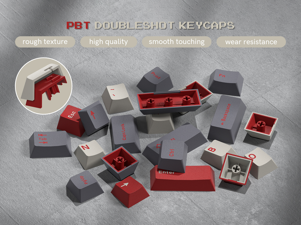 Voier 132 คีย์ PBT Keycaps Retro Cherry Profile Double Shot Custom Key ...
