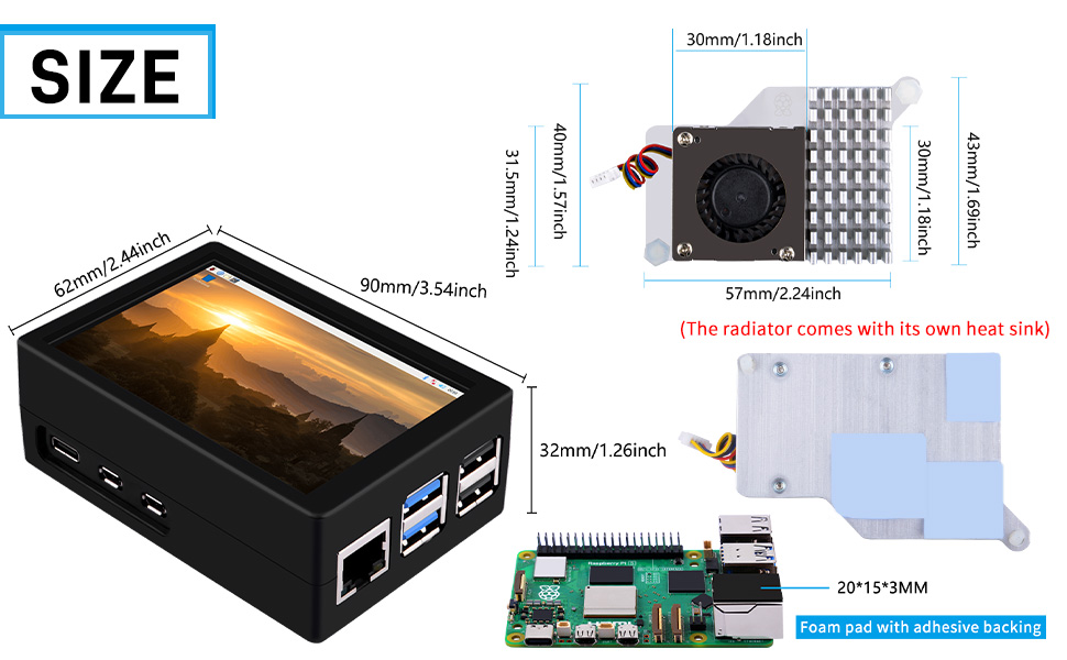 52pi 3.5 นิ้ว 480x320 พิกเซลพร้อมจอแสดงผล ABS และ Active Cooler Kit ...