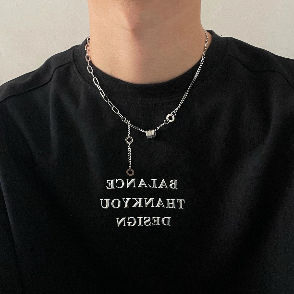 Non Tarnish สแตนเลสผู้ชายสร้อยคอ Cuba Chain Cross แหวนจี้เงินสร้อยคอยาว ...