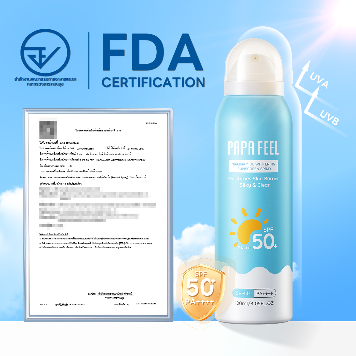 PAPA FEEL กันแดดตัว สเปรย์กันแดด sun spray 50ml/120ml | กันแดด | SPF50 ...