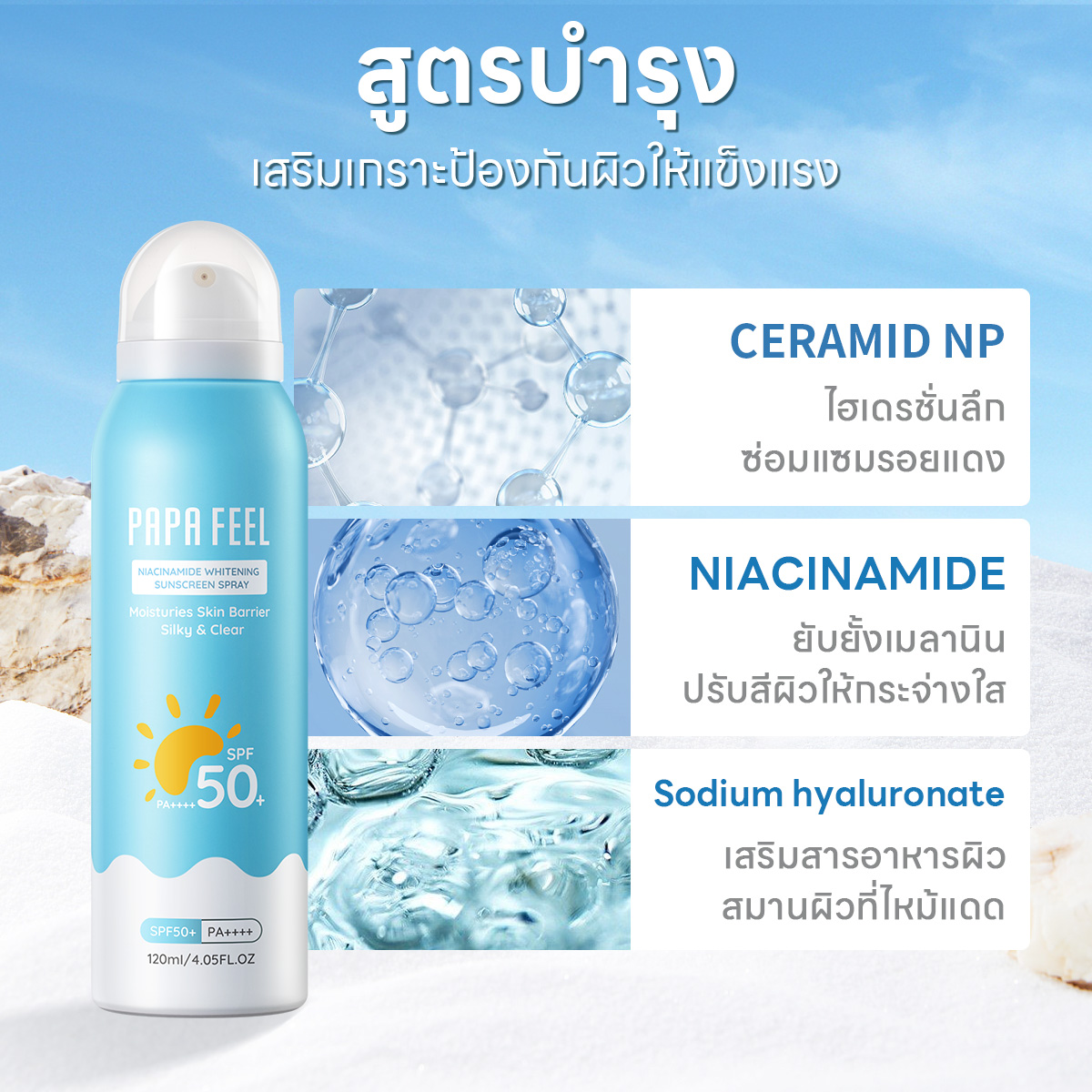 PAPA FEEL กันแดดตัว สเปรย์กันแดด sun spray 50ml/120ml | กันแดด | SPF50 ...
