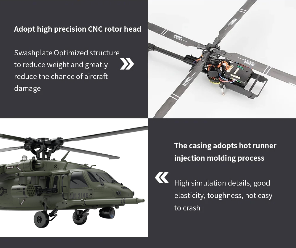 YXZNRC F09-V UH60 Black Hawk พร้อม Gyro 2.4G 6CH 1:47 Scale ...