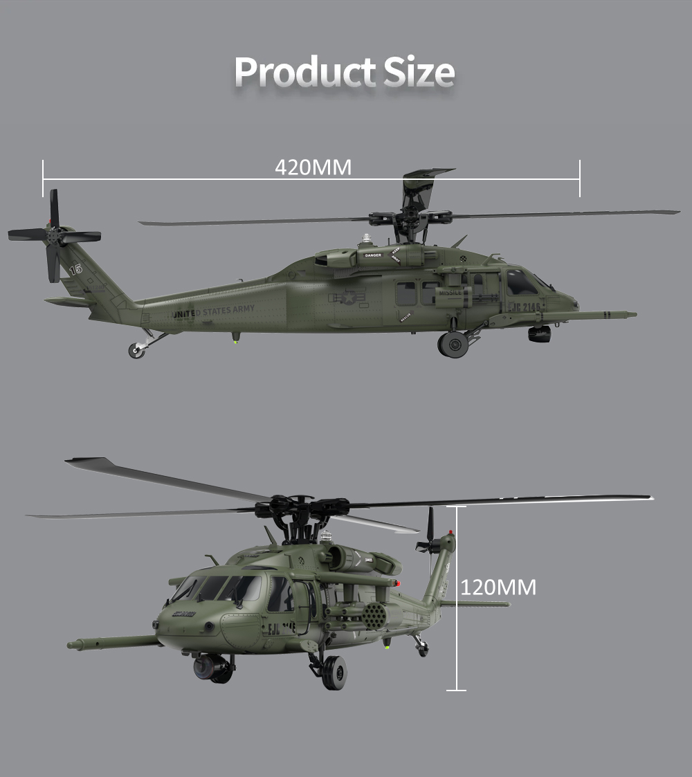 YXZNRC F09-V UH60 Black Hawk พร้อม Gyro 2.4G 6CH 1:47 Scale ...
