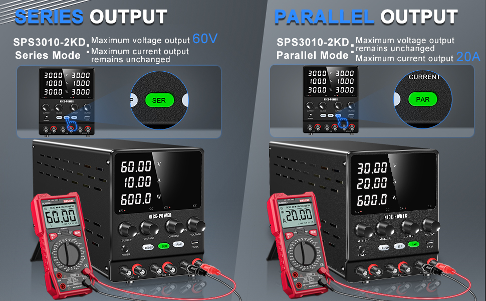Nice-power Dual DC Power Supply Dual-channel Bench Source 30V 10A 12 ...