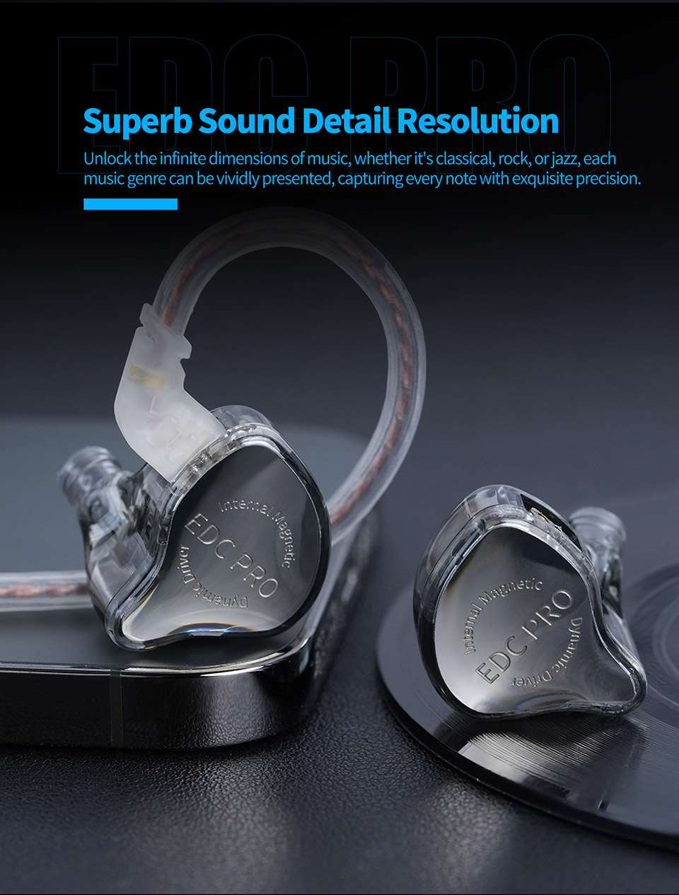 Kz EDC PRO HIFI หูฟังแบบมีสายในหูที่ดีที่สุดหูฟังไดรเวอร์แบบไดนามิกขนาดใหญ่พร้อมสายสัญญาณเสียง ...