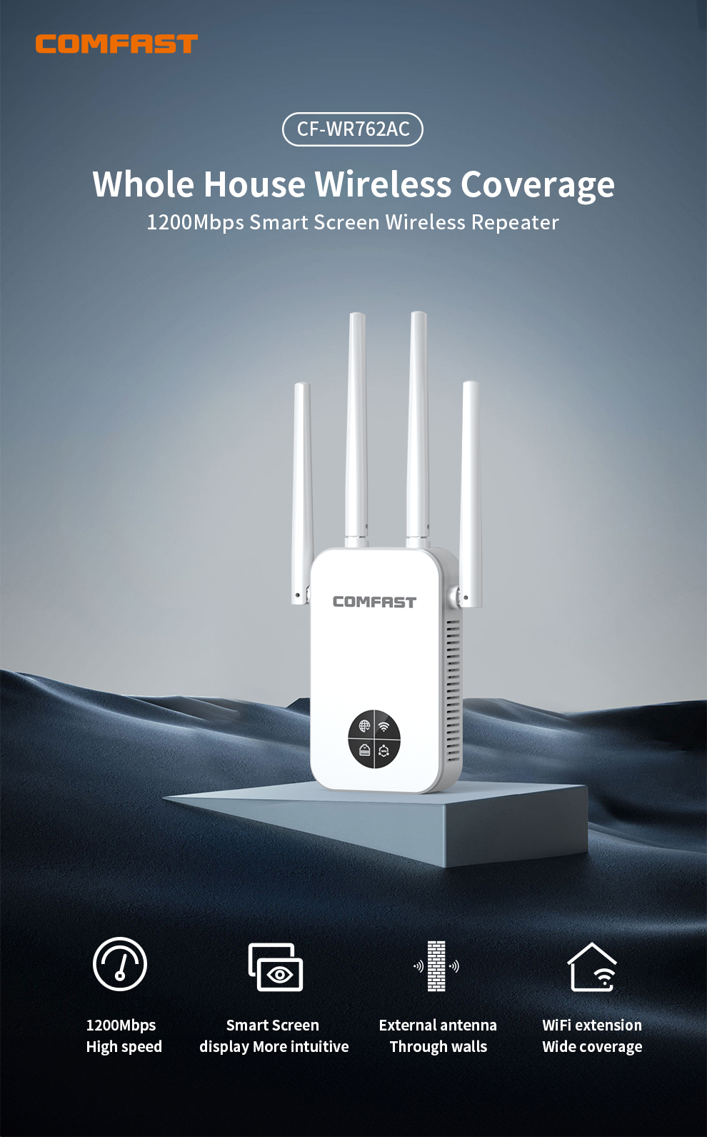Comfast Wifi Repeater 5Ghz Wi-Fi Extender 1200M จอแสดงผล OLED Wi-Fi ...