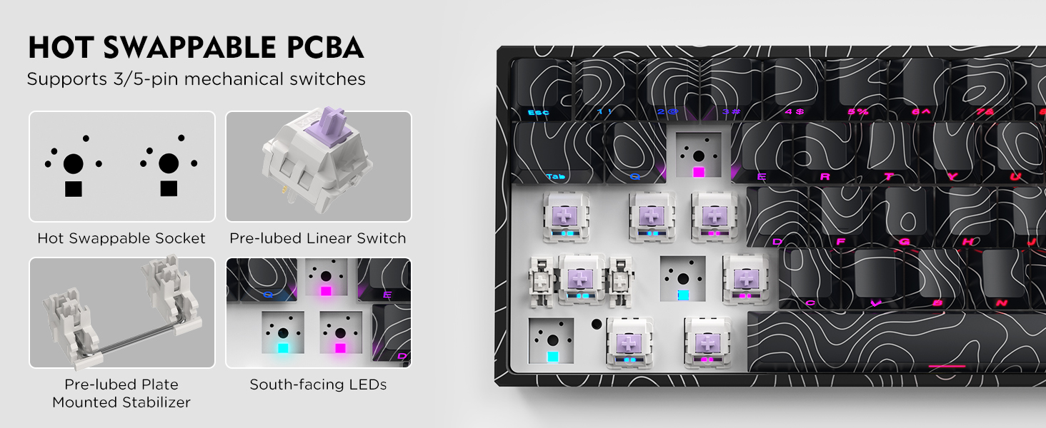 Xvx M61 Pro Topographic 61 Keys Tri-Mode Mechanical keyboard ...