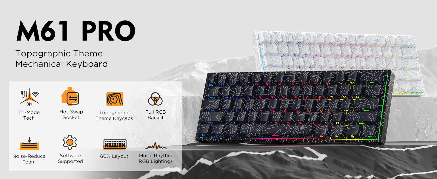 Xvx M61 Pro Topographic 61 Keys Tri-Mode Mechanical keyboard ...