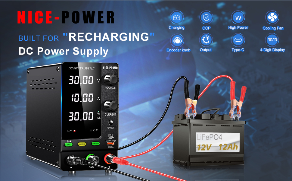 Nice-power เครื่องจ่ายไฟ DC Power Supply พาวเวอร์ซัพพลาย DC ชาร์จเร็ว ปรับได้ พร้อมพอร์ต USB ...