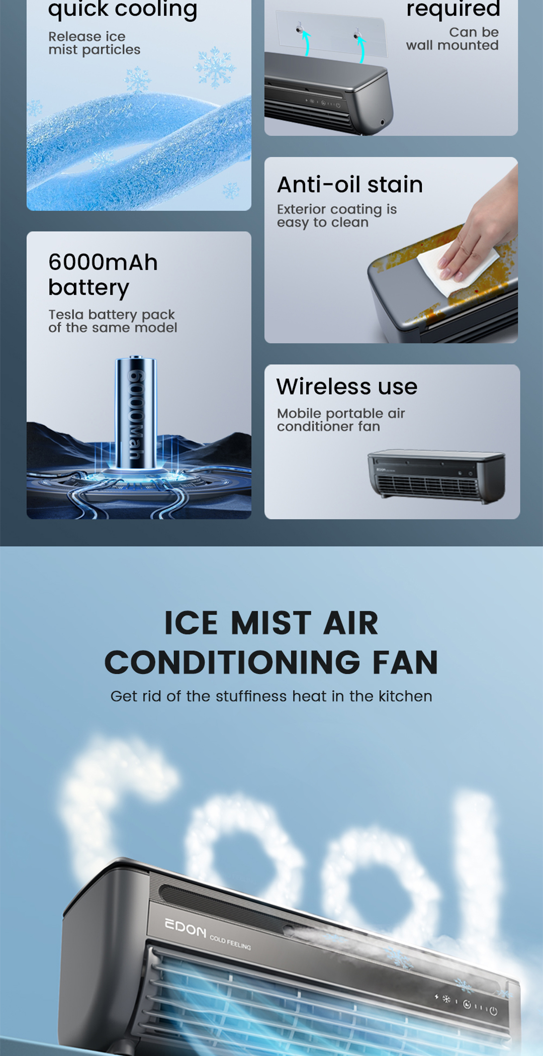 EDON E868 พัดลมระบายความร้อนด้วยอากาศติดผนัง 20W Power 30S ระบายความร้อนอย่างรวดเร็วติดตั้งง่าย ...