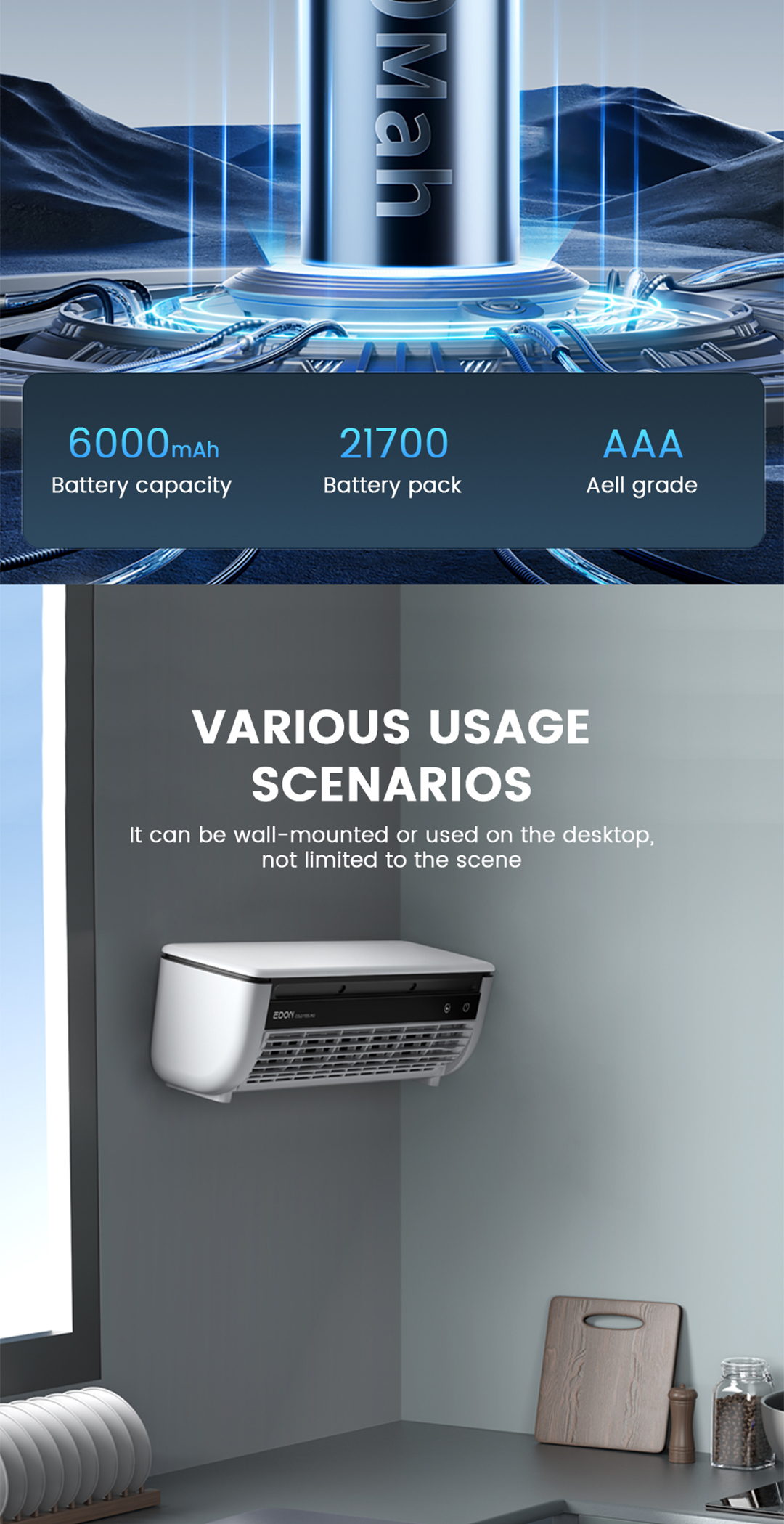 EDON E868 พัดลมระบายความร้อนด้วยอากาศติดผนัง 20W Power 30S ระบายความร้อนอย่างรวดเร็วติดตั้งง่าย ...