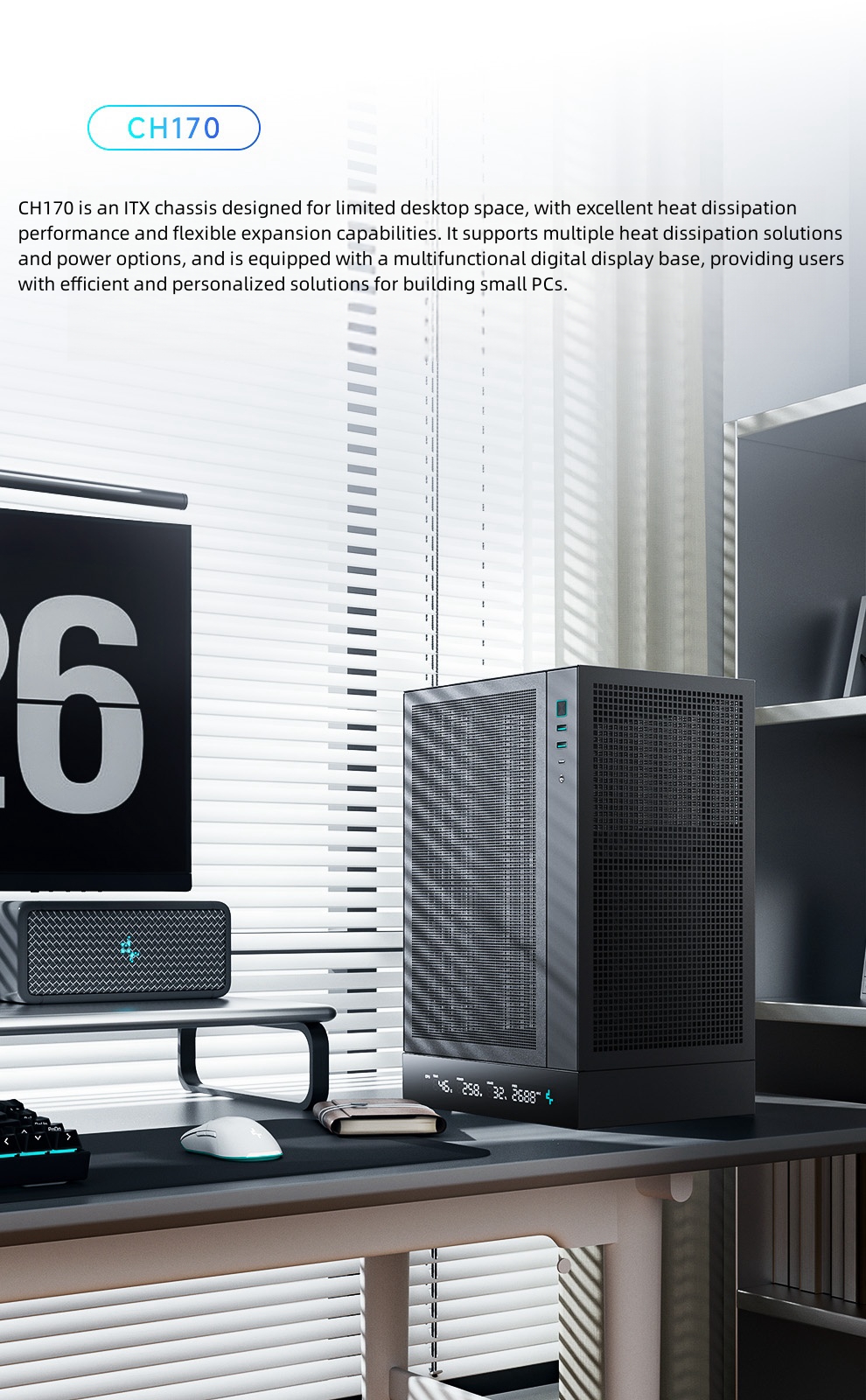 Deepcool CH170 คอมพิวเตอร์ ITX เคสขนาดเล็กหน้าจอแสดงผล 240 ตาข่าย Type ...