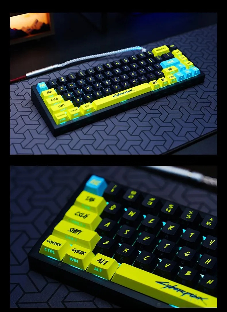 130 Keys Cyberpunk Keycaps Side Shine ผ่าน PBT Dye-sub Cherry Profile ...